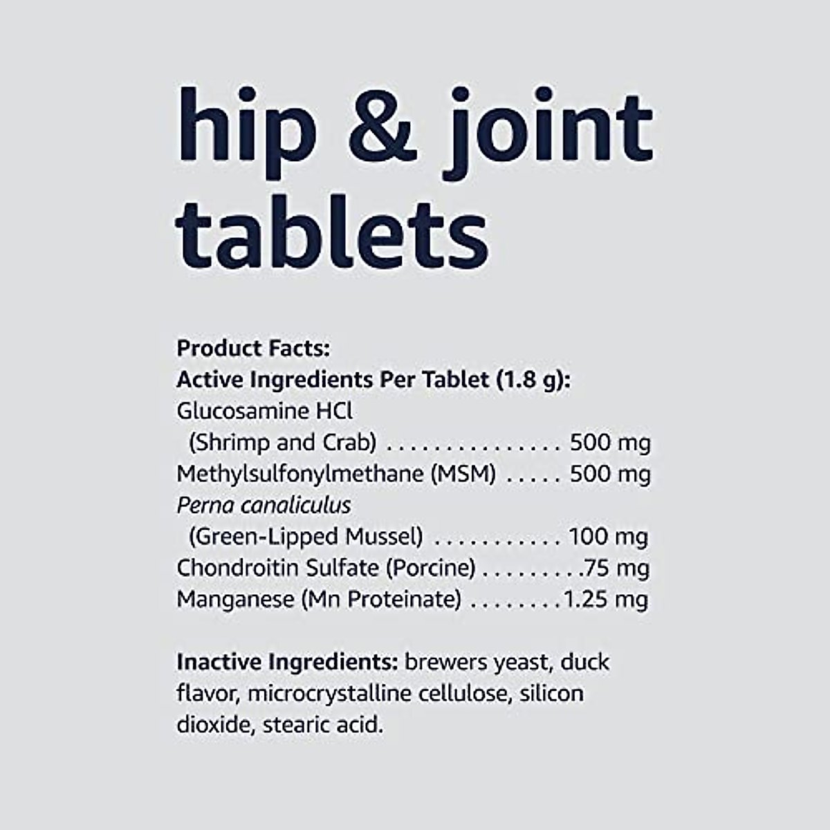 Amazon Basics Dog Hip & Joint Chewable Tablets, Duck Flavored, 120 Count (Previously Solimo)
