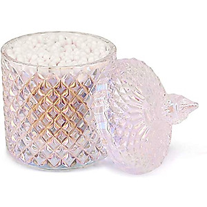 CLOVERHOME Qtips Holder Dispenser Bathroom Counter Vanity Organizer for Cotton Ball, Cotton Swab, Cotton Rounds Bath Salts Jewelry Storage Container for Decoration, Weddings, Candy(Sparkling, 20 oz)