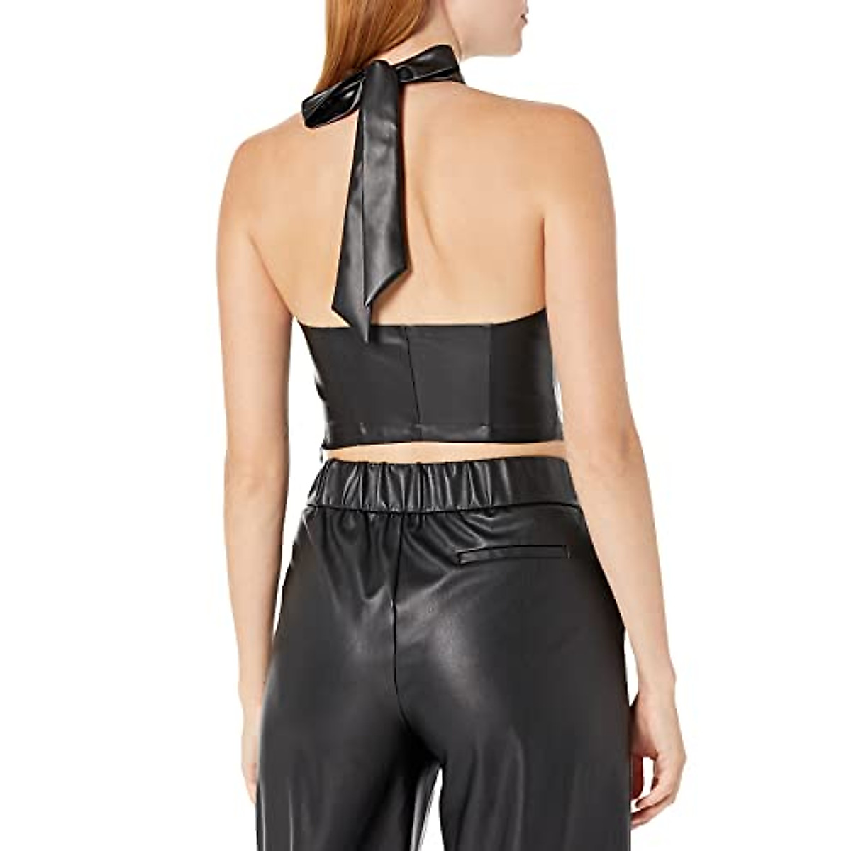 The Drop Women's Gage Vegan Leather Twist Front Halter Top, Black, S