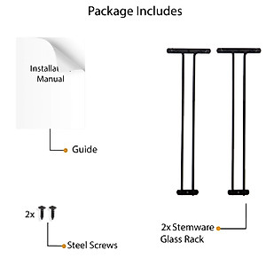 Wallniture Brix Wine Glass Holder Under Cabinet Kitchen Organization and Storage for Kitchen Decor, Black Iron 17 Inch Set of 2