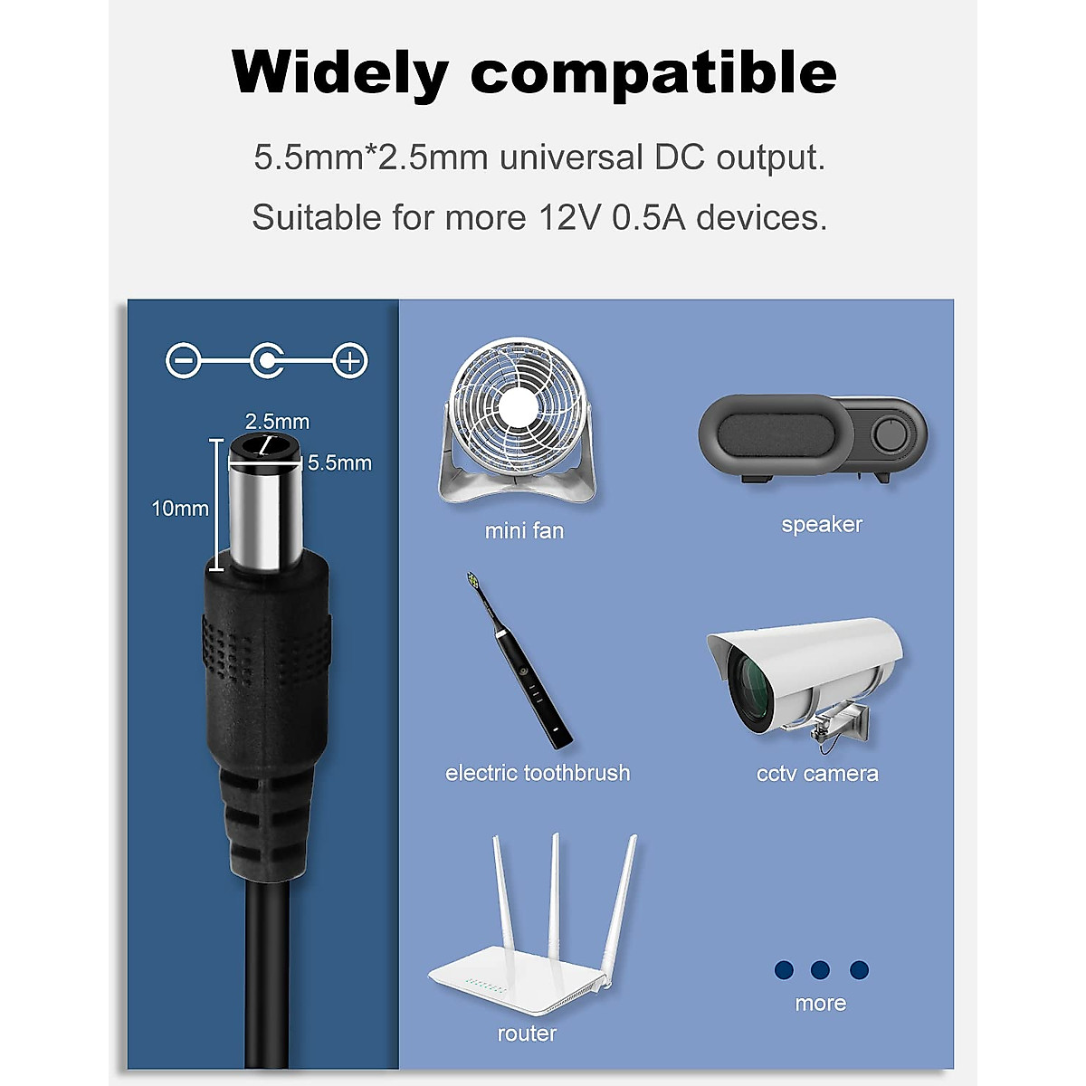 12V 1A DC Power Supply Adapter 12 Volt AC Adapter 100-240V 50-60Hz to DC 12V 1A Power Adapter, 12V DC Power Supply 1A Transformer with 5.5mmx2.5mm DC Outle Plug & 1 Tip