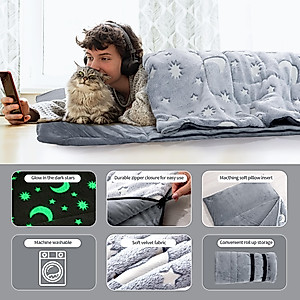 HOMBYS Glow in the Dark Sleeping Bags for 10~12 Years Old Kids, 84"x30" Soft Kids Nap Mat with Pillow and Blanket for Daycare School, Grey Travel Sleep Bag for Childern Girls Boys Truck Travel Camping