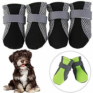 4 Pcs Waterproof Pet Boots, Anti-Slip Dog Shoes, Washable Mesh Boots, Reusable Paw Protectors for Small Medium Dogs (Rose Red)