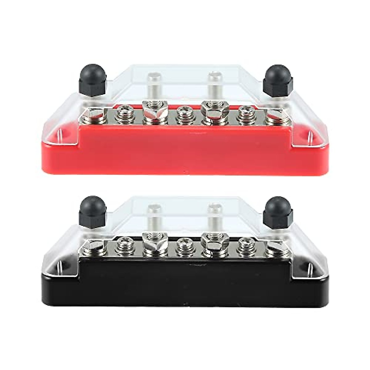 X AUTOHAUX 1 Pair 7 Terminal Bus Bar Power 3 Screw Terminals Power Distribution Block with 4 Screws Red and Black for Car Boat Marine Caravan RV