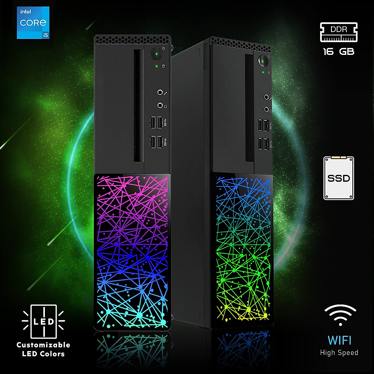 TechMagnet Gaming Desktop PC, Intel i5 6th Gen, Galaxy, 16GB RAM, 240GB SSD, MTG New 24 Inch Monitor, AMD RX 550, RGB Keyboard Mouse, Speaker, Webcam, Win 10 Pro (Renewed)