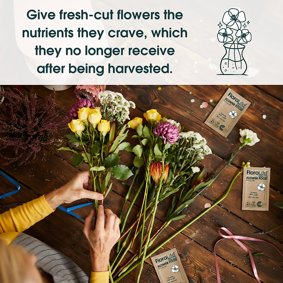 FloraLife Fresh-Cut Flower Food - Sachet Multi-Nutrient & Hydration Solution - 25 Packets