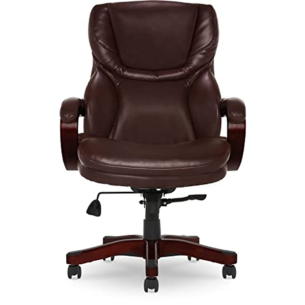 Serta Big and Tall Executive Office Chair with Wood Accents Adjustable High Back Ergonomic Lumbar Support, Bonded Leather, 30.5D x 27.25W x 47H in, Chestnut Brown