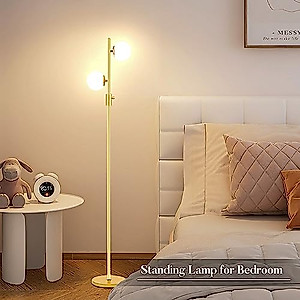 bulbeats Dimmable Gold Floor Lamp, Globe Standing Lamp for Living Room with 2PCS 3000K G9 Bulbs, Frosted Shades, Mid Century Modern Tall Lamps for Bedroom Office Home Decor
