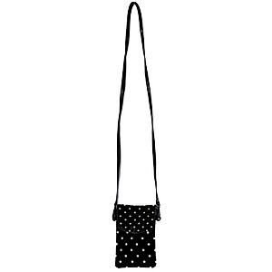 Little White Polka Dots On Black Small Crossbody Bag for Women Girls, Genuine Leather Cell Phone Purse Wallet Bag, Mini Shoulder Bag