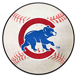 FANMATS 29141 Chicago Cubs Baseball Shaped Accent Rug - 27in. Diameter - C Bear Alternate Logo