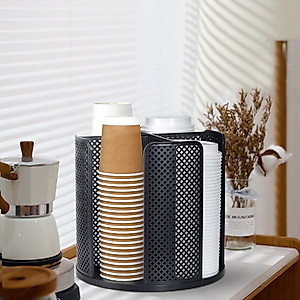 EOFJRUC Cup and Lid Organizer, 360° Rotatable Coffee Cup Dispenser for Disposable Plastic and Paper Cups of 5 to 16 oz, 4 Compartments Detachable Countertop Cup Holder, Black