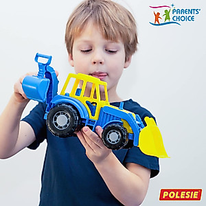 CO-T Excavator Toy for Boys - Backhoe Toy for Toddlers - Toy Bulldozer for Toddler - Toy Backhoe Sand Truck - Sandbox Toys by Polesie - Blue/Yellow Excavator Beach Toy
