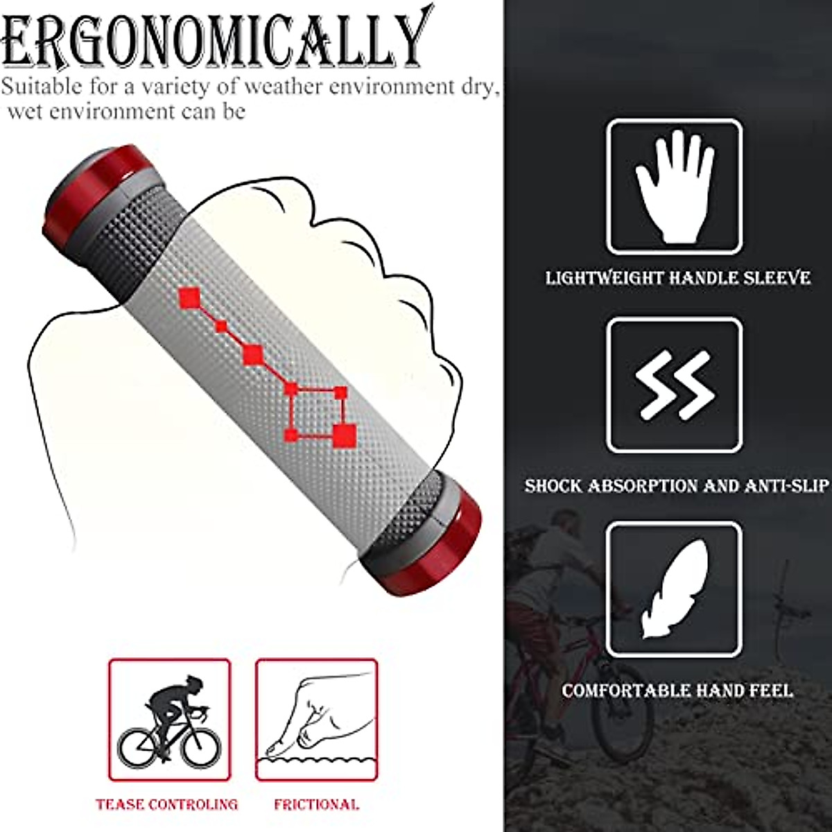 Bike Handlebar Grips, Non-Slip-Rubber Bicycle Handle Grip with Aluminum Lock, Bike Grip for Scooter Cruiser Tricycle Wheel Chair Mountain Road Urban Foldable Bike MTB BMX Beach Cruiser Scooter (Red)