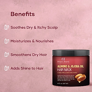 Botanic Hearth Almond & Jojoba Oil Hair Mask | For Dry & Damaged Hair | Deep Conditioning & Moisturizing Treatment | Color Safe | For Men & Women | 8 oz