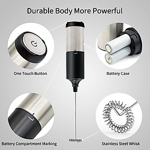 WELLMALL Milk Frother Handheld Battery Operated, Waterproof Electric Whisk Foam Maker for Coffee, Durable original Drink mixer for Latte, Cappuccino, Hot Chocolate, Stainless Steel Frother (RED)