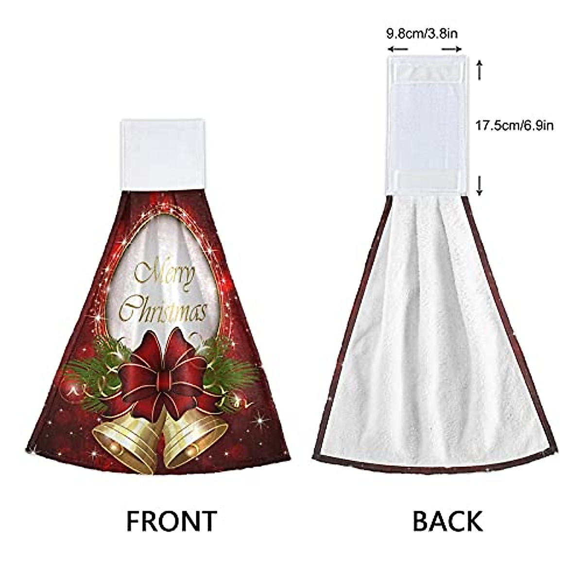 Christmas Xmas Bell Hanging Kitchen Towel with Loop 2 Pack Merry Christmas Hand Towels Soft Microfiber Coral Velvet Tie Towel Decor for Bathroom Oven Absorbent Washcloth