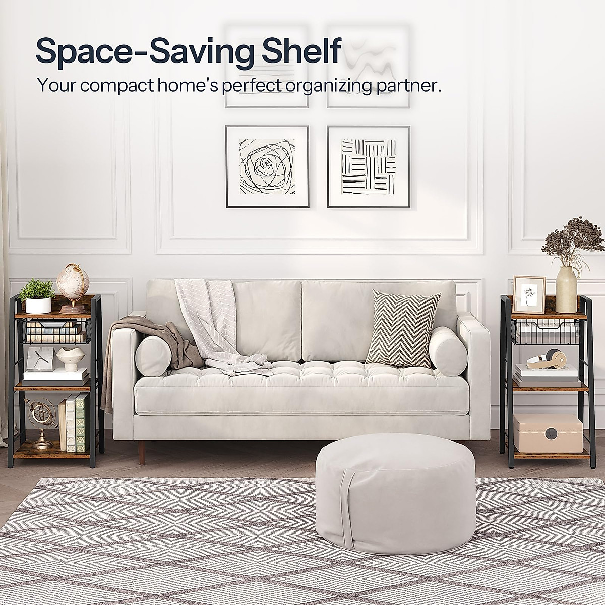 HOOBRO 3-Tier Ladder Shelf, Floor Standing Bookshelf, Storage Shelf with Drawer, Bookcase, Corner Bookshelf, Space Saver, for Bathroom, Living Room, Study, Office, Rustic Brown and Black BF09CJ01