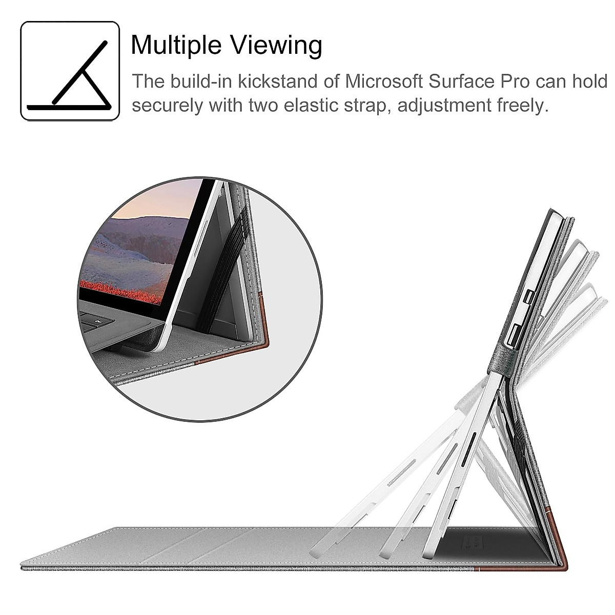 Fintie Case for 12.3 Inch Microsoft Surface Pro 7 Plus, Surface Pro 7/6/5/4/3 - Portfolio Business Cover with Pocket, Compatible with Type Cover Keyboard, Gray/Brown