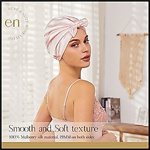 ennva 22 Momme 100% Silk Sleep Cap 2-Layered Night Hair Bonnet - Sleeping Cap for Curly Hair -Head Wrap for Maximum Moisture Pink