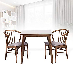 SunBear Furniture Set of 2 Toby Dining Chairs Kitchen Modern Solid Wood w/Padded Seat Medium Brown Color with Light Gray Cushion