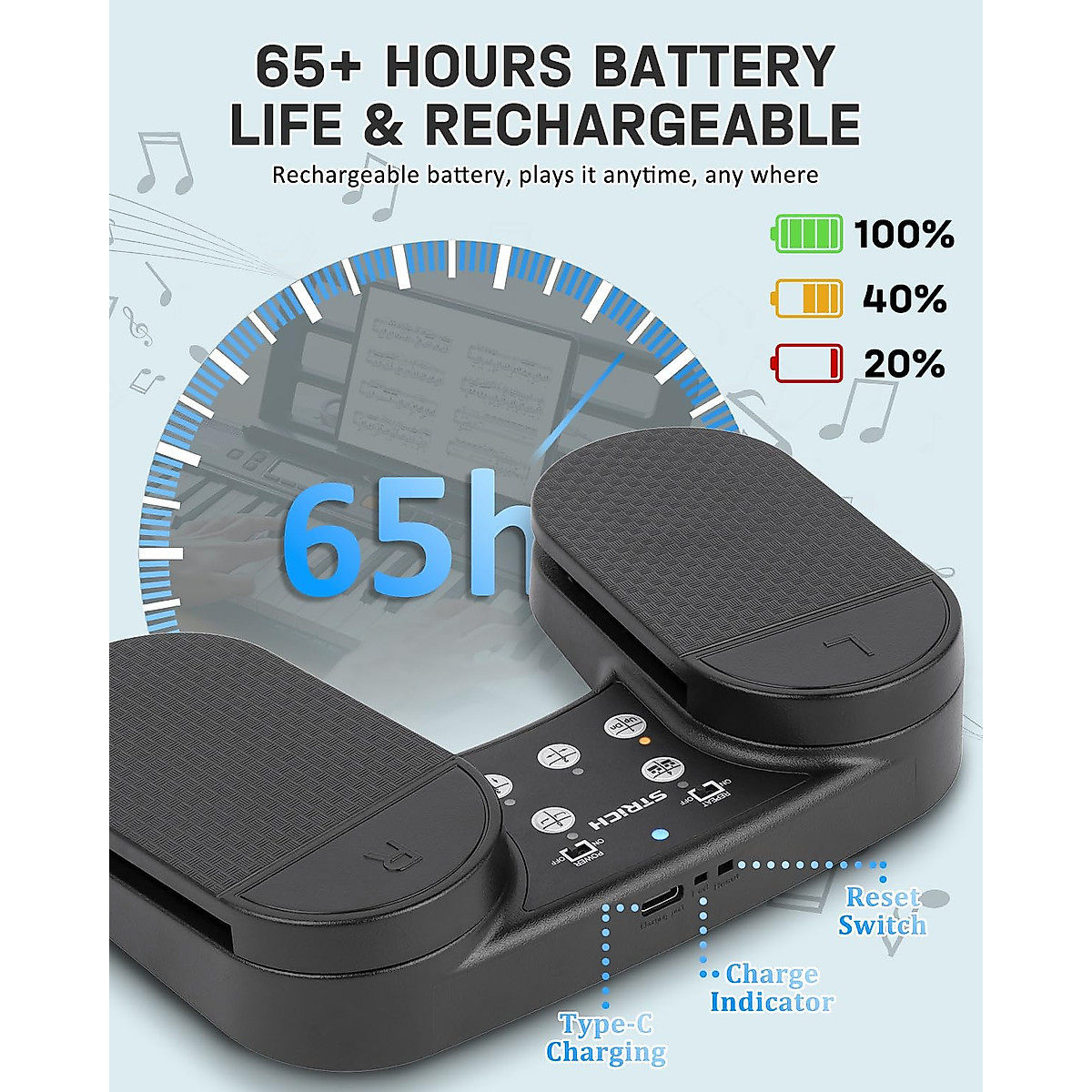 STRICH Wireless Page Turner Pedal for iPad, Rechargeable Music Page Turner Pedal, USB Silent Foot Pedal for Tablets Smartphones iPad Pro Multimedia Platforms PC, SPT-10