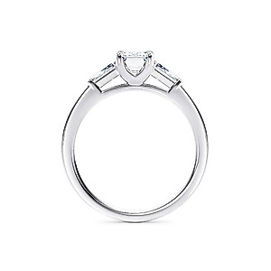 MUUYON 1.5CT Moissanite Trilogy Engagement Ring for Her, S925 Silver 10K/14K/18K White Gold Emerald and Baguette Cut Wedding Ring, for Women Ladies Engagement Wedding (Size: 5.5)