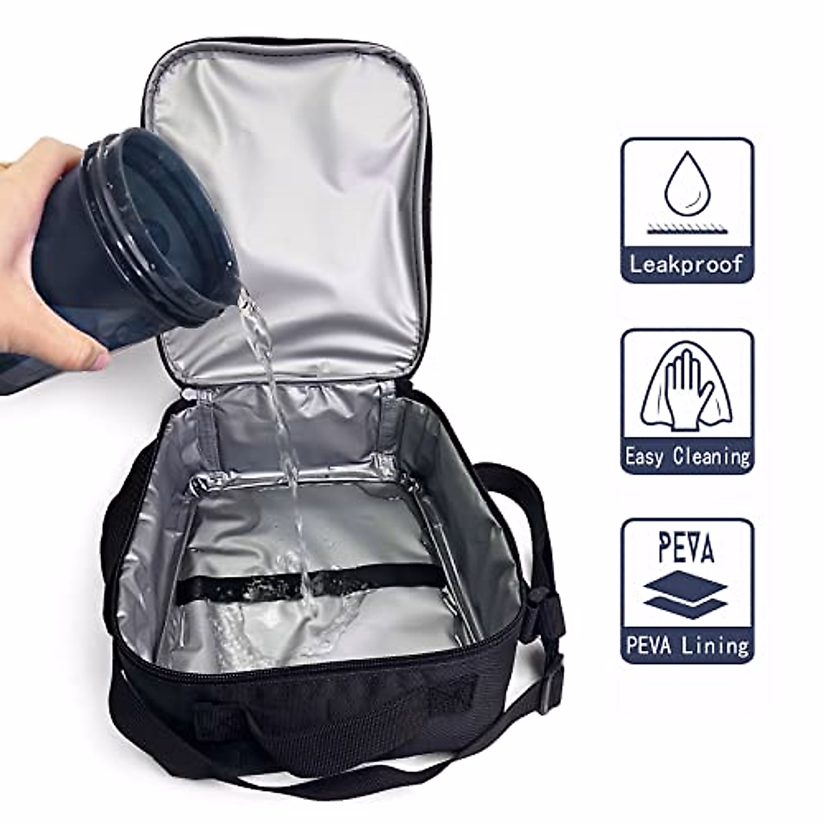 Kids Lunch Box, Insulated Lunch Bag for Girls & Boys, Space Galaxy Planet Lunch Bag with Shoulder Strap, School Bento Lunchbox for Kids Toddlers Teens, Black Reusable Cooler Thermal Meal Tote Kit