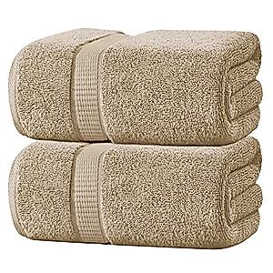 Oakias 2 Pack Luxury Bath Sheets Beige – 35 x 70 Inches – Highly Absorbent & Soft 600 GSM Extra Large Bath Towels