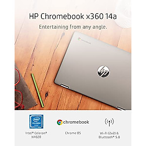 HP Chromebook x360 14 Laptop, Intel Celeron Processor, 4 GB RAM, 32 GB eMMC, 14” HD (1366 x 768), Chrome OS, Webcam & Dual Mics, Work, Entertainment, School, Long Battery Life (14a-ca0040nr, 2021)