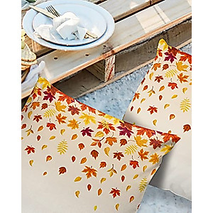 Outdoor Pillows 18x18 Waterproof Outdoor Pillow Covers Fall Marple Leaves Thanksgiving Polyester Throw Pillow Covers Garden Cushion Decorative Case for Patio Couch Decoration Set of 2 Autumn Harvest