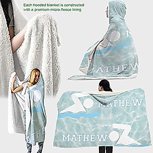 OhaPrints Custom Swimming Lover Swimmer Unique Gift Idea Personalized Name Sherpa Hoodie Blanket Soft Travel Camping Wearable Hooded Blankets Cape Wrap Plush Fuzzy Comfy Cozy