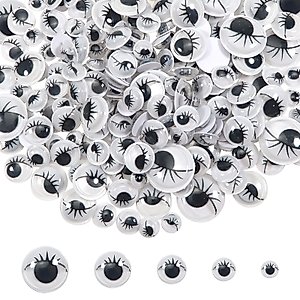 TOAOB 200pcs Black Wiggle Googly Eyes Self Adhesive with Eyelashes Round 8mm 10mm 12mm 15mm 20mm Plastic Sticker Eyes for DIY Crafts Scrapbooking Decoration