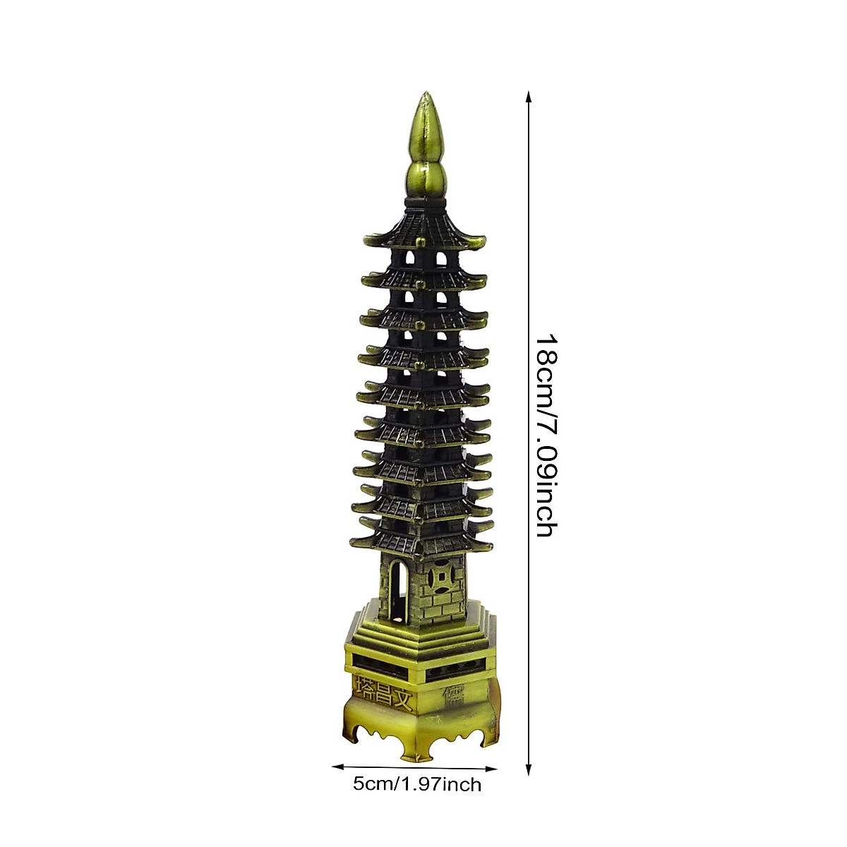 Honbay 1PCS Metal Alloy WenChang Tower Model Statue Feng Shui Decoration Buddhism Temple Decoration Garden Miniature for Office Home Desktop Ornaments (9 Level, 7.1")