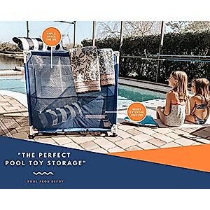 KITLIFE Pool Storage Bin – Rolling Poolside Mesh Container for Toys – Waterproof, UV Resistant Outdoor Organizer Box with Bonus Mesh Bag, Medium Size 36 x 36 x 24", Bonus Mesh Bag Included Blue