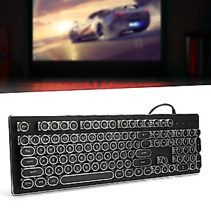 Junlucki Mechanical Gaming Keyboard, 104 Keys Retro Wired Ergonomic Round Key Keyboard Illuminated Click with Mixed Light Tenkeyless for DesktopLaptopComputers(Black)