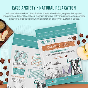 PETIPET Vegan Calming Bars for Small Dogs - Anxiety Composure Relief - with Carrots, Apples, Hemp, Chamomile, Passion Flower - for Dog Stress & Separation Aid + Chewing & Barking 180 Treats