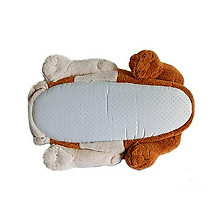 Fuzzy Winter Indoor Animal Dog Slippers for Big Kids Boys Girls, Bulldogs(Big Kid Size 3-5, Brown)