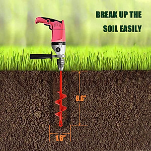 Bit for Planting 1.6"(D) x8.6"(L), Garden Ground Earth Spiral Drill Bit for 3/8" Hex Drive Drill Auger Bulb Planter Drill Bit Post Hole Digger Solid Shaft Heavy Duty Auger Spiral Drill Bit