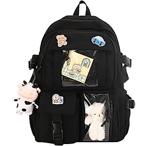 ChenLee Kawaii Backpack Rucksack Aesthetic Student Bookbags with Kawaii Pin and Pendants Accessories for Teen Girls