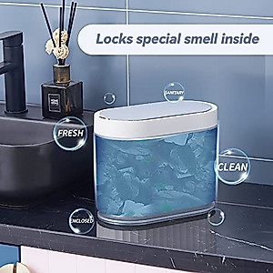 ELPHECO Mini Desktop Trash Can with Lid, Small Slim Automatic Garbage Can, 1.3 Gallon Motion Sensor Countertop Waste Basket for Bedroom, Office, Bathroom, White with Grey Trim