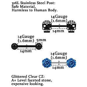 Kadogohno Nipple Rings for Women Nipple Piercing Jewelry 14G Nipple Rings Surgical Steel Screw Nipplerings Nipple Shield Ring Barbell Body Piercing Jewelry Set 9/16 Inch 14mm