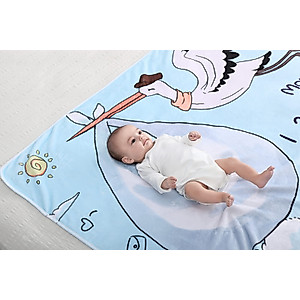 Baby Monthly Milestone Blanket Stork Carrying Baby Newborn Month Flannel Fleece Blanket Neutral Unisex Baby Boy Baby Girl Shower Gifts Double Sided Star 60" L x 40" W