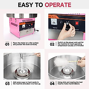 LIANQIAN 980W Cotton Candy Machine, Electric Cotton Candy Maker With Stainless Steel Bowl, Sugar Scoop, Storage Drawer, Commercial Candy Floss Maker for Family, Party Carnival, Amusement Park-Pink