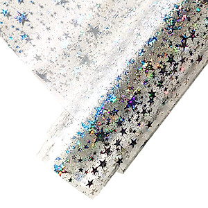 HYANG Glitter Star Solid Transparent PVC Super Clear Holographic Vinyl Faux Leather Sheets 1 Roll 12" x 47" (30cm x 120cm) for DIY Bows Earrings Bags DIY Crafts Making