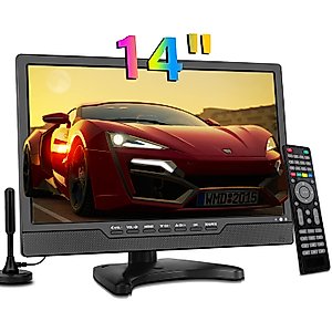 Jexiop 14" Portable TV,Small Full HD 1080P TV with Digital ATSC Tuner,Rechargeable Battery,Antenna and HDMI/USB Ports,12 Volt Charger Cable for Car Kitchen Travel Monitor