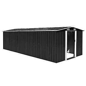 vidaXL Garden Shed with Sliding Doors and Vents Lockable Garden Backyard Utility Tool House Log Cabin 228.3" Metal Anthracite