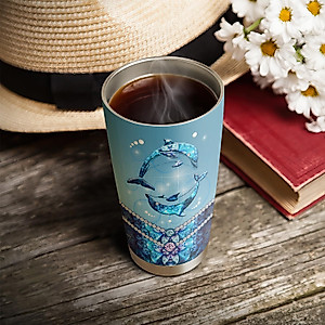 20oz Blue Jewelry Dolphin Tumbler, Gifts for Dolphin Lovers, Sea Ocean Gifts, Coffee Thermos for Women, Stainless Steel Double Wall Vacuum Insulated Coffee Mug, Travel Cup with Lid