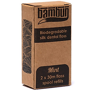 Eco-friendly Biodegradable Natural Silk Dental Floss Refills: Two 30m Floss Spool Refills (Plastic Free Packaging)