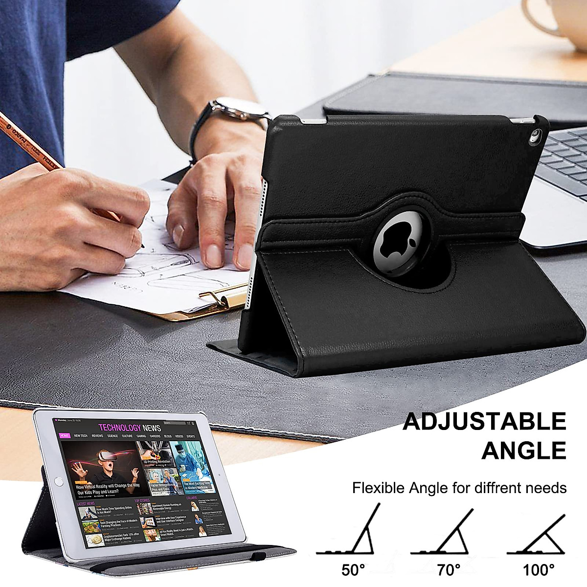 Rotating Case for iPad 9.7 Inch 2018 2017 / iPad Air 2 Case - 360 Degree Rotating Stand Protective Cover with Auto Sleep Wake for iPad 9.7 inch (6th Gen, 5th Gen) / iPad Air 2/ iPad Air (Black)