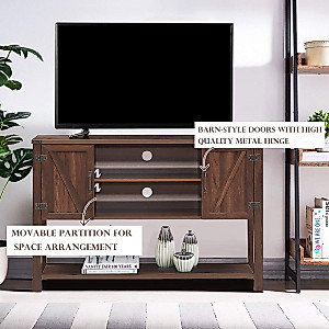 Tangkula TV Stand up to 60 Inches TVs, Modern Entertainment Center Stand with 2 Side Door Cabinets, Ample Storage Space, Multi-Functional Stand for Living Room Home Office Decor, TV Console (Brown)